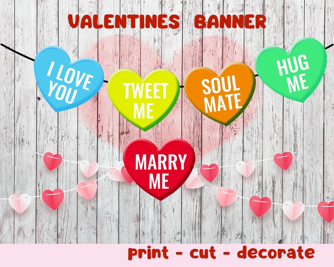 Happy Valentines Day Printable Banner, Heart Love Notes Valentines Day ...