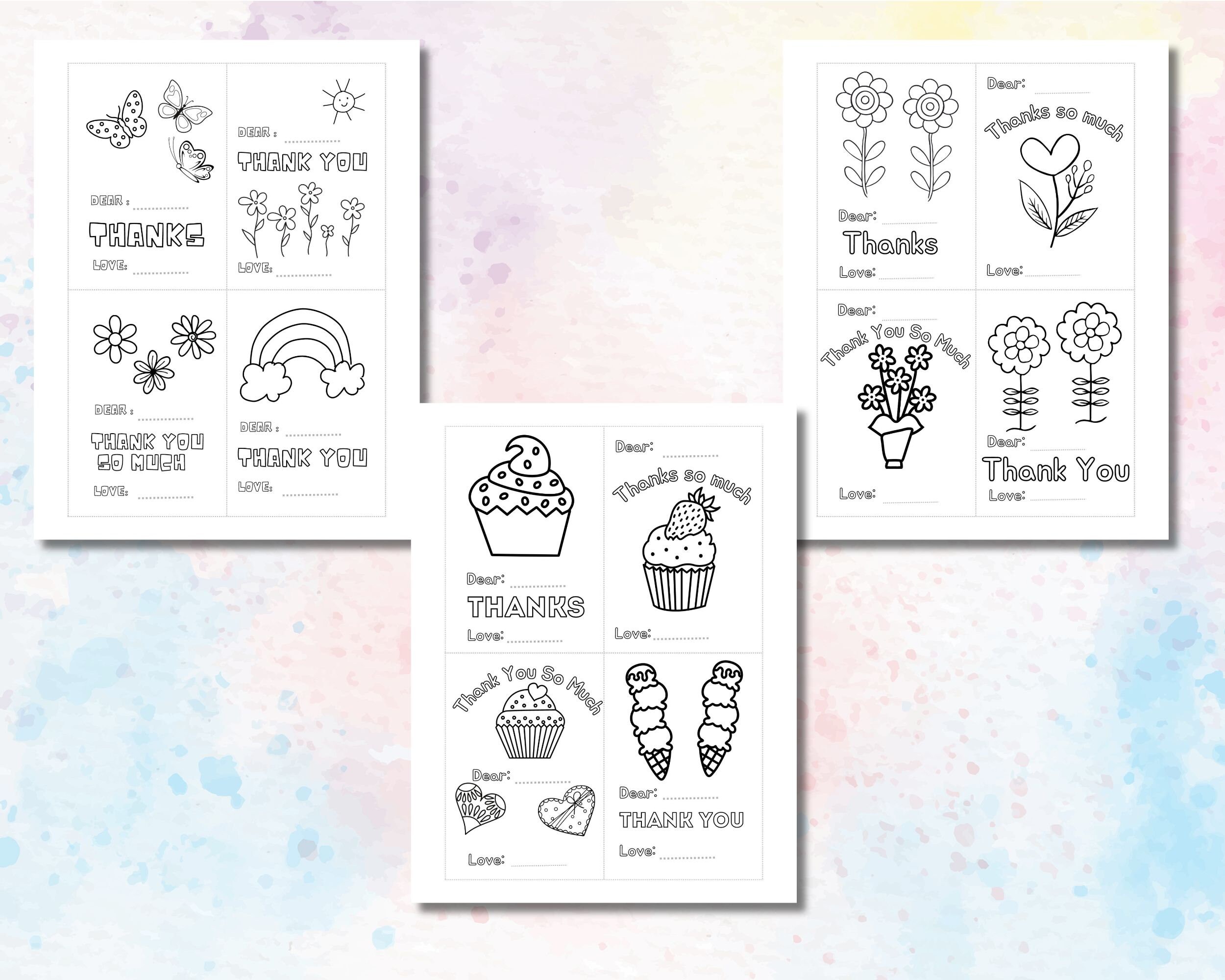 12 PRINTABLE Mini Thank You Coloring Cards | Color Your Own Thank You ...