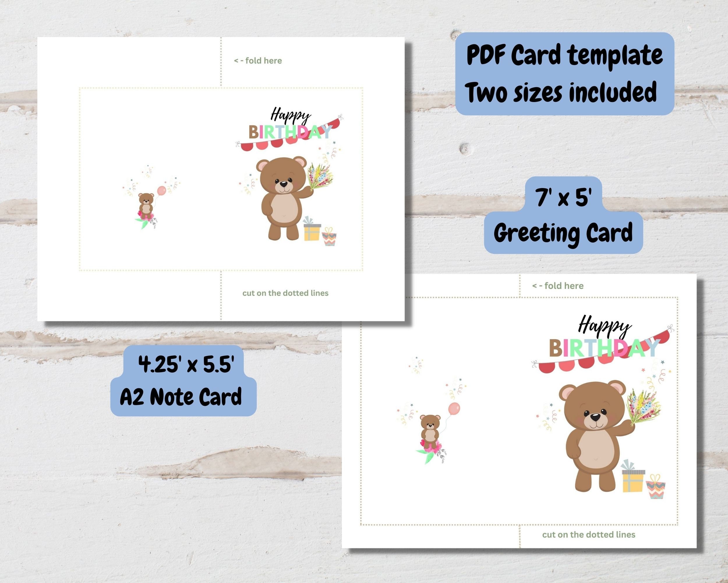 Teddy Bear Printable Birthday Card Digital Download Birthday - Etsy