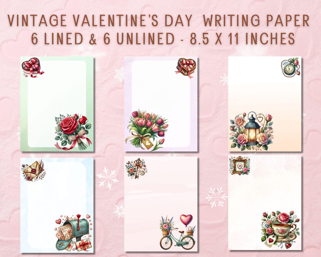 Vintage Valentine's Day Stationery | Lined & Unlined Writing Paper (PDF ...