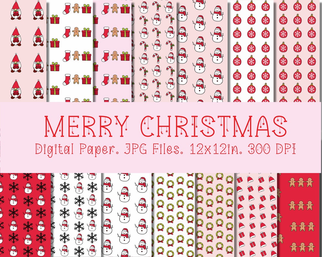 Merry Christmas Digital Paper Pattern Holiday Scrapbook - Etsy
