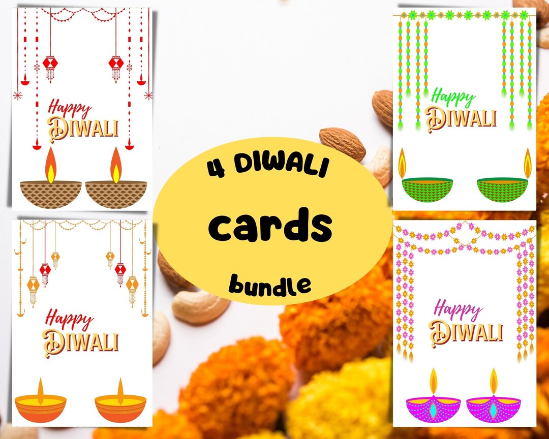 4 Printable Happy Diwali Cards | 4 Happy Diwali Cards | Instant ...