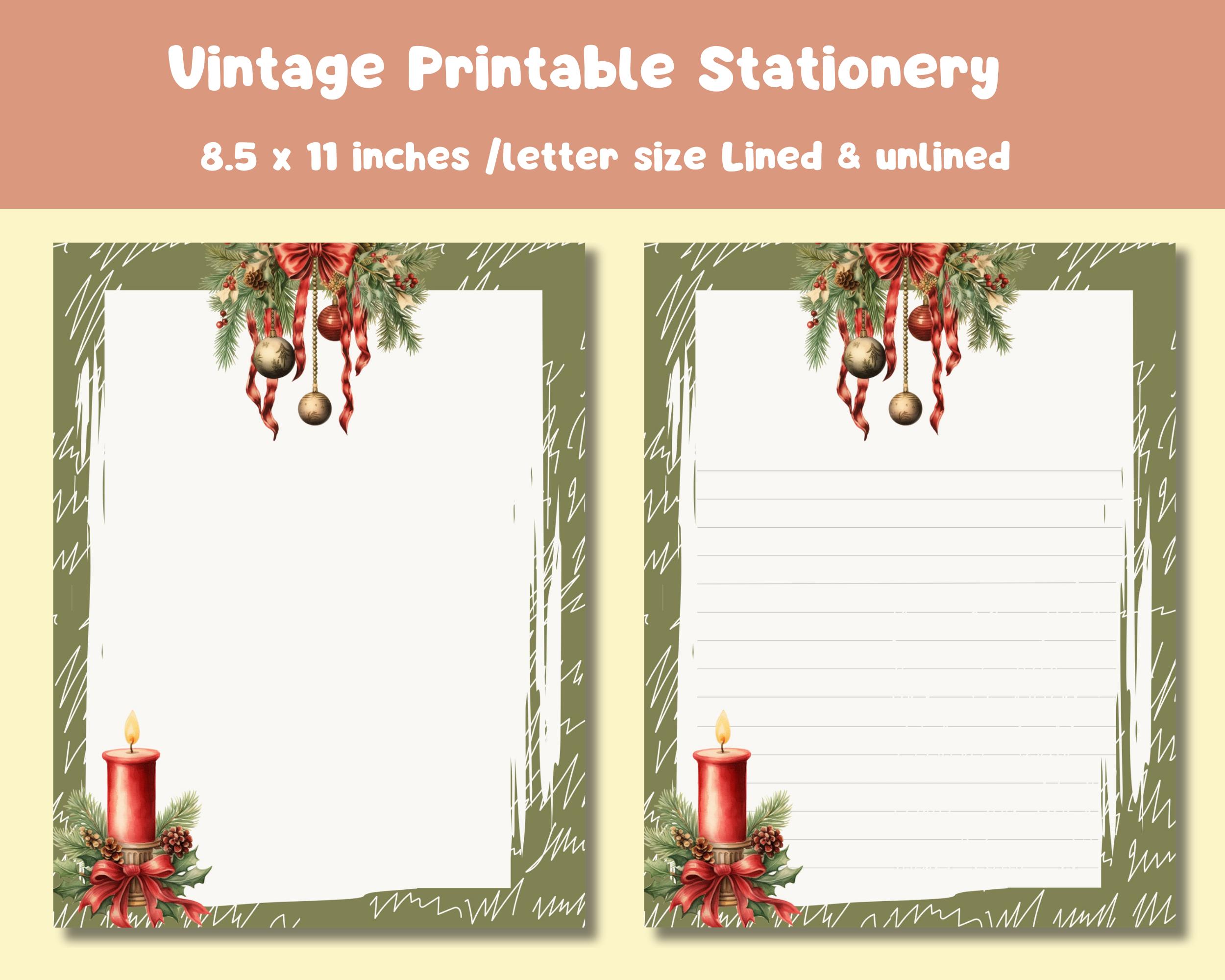 Vintage Christmas Printable Stationery Lined and Unlined Paper US ...