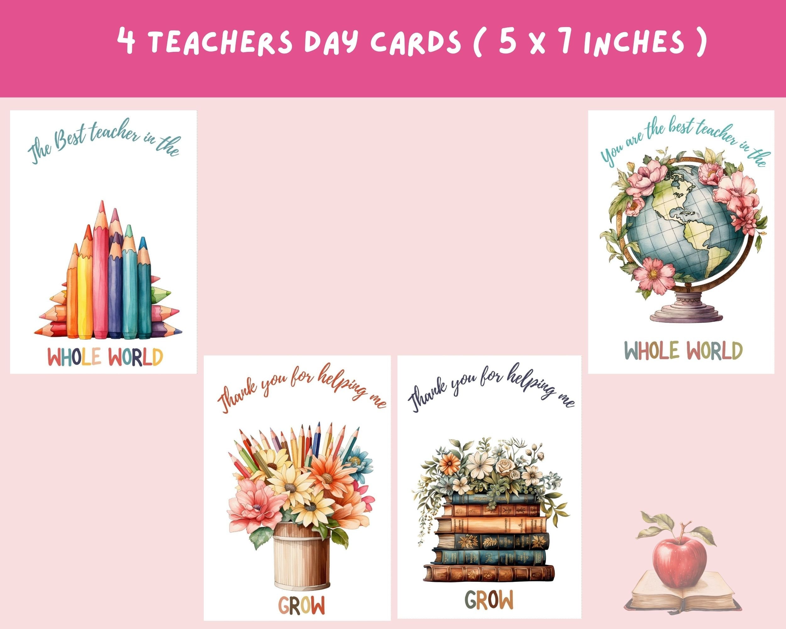 4 Printable Teachers Day Cards 4 Mini Teachers Day Cards Instant ...