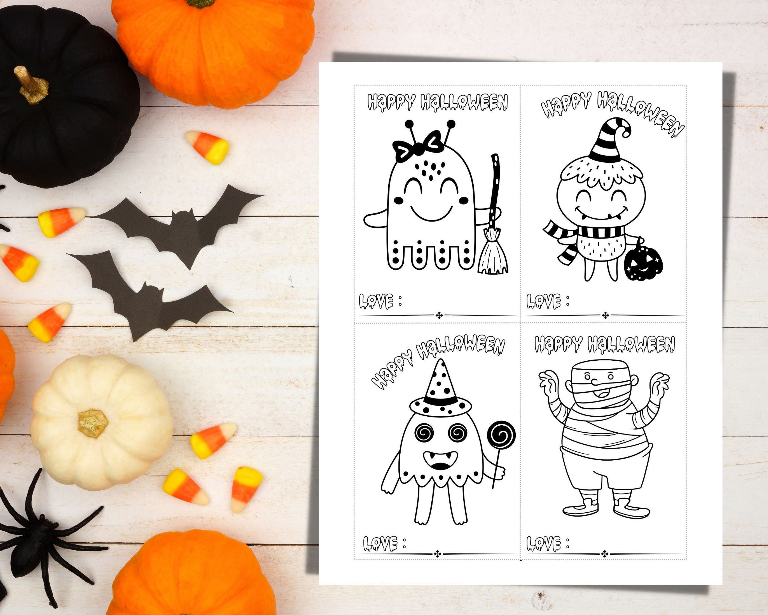8 Printable Happy Halloween Coloring Greeting Cards for Children , 8 ...