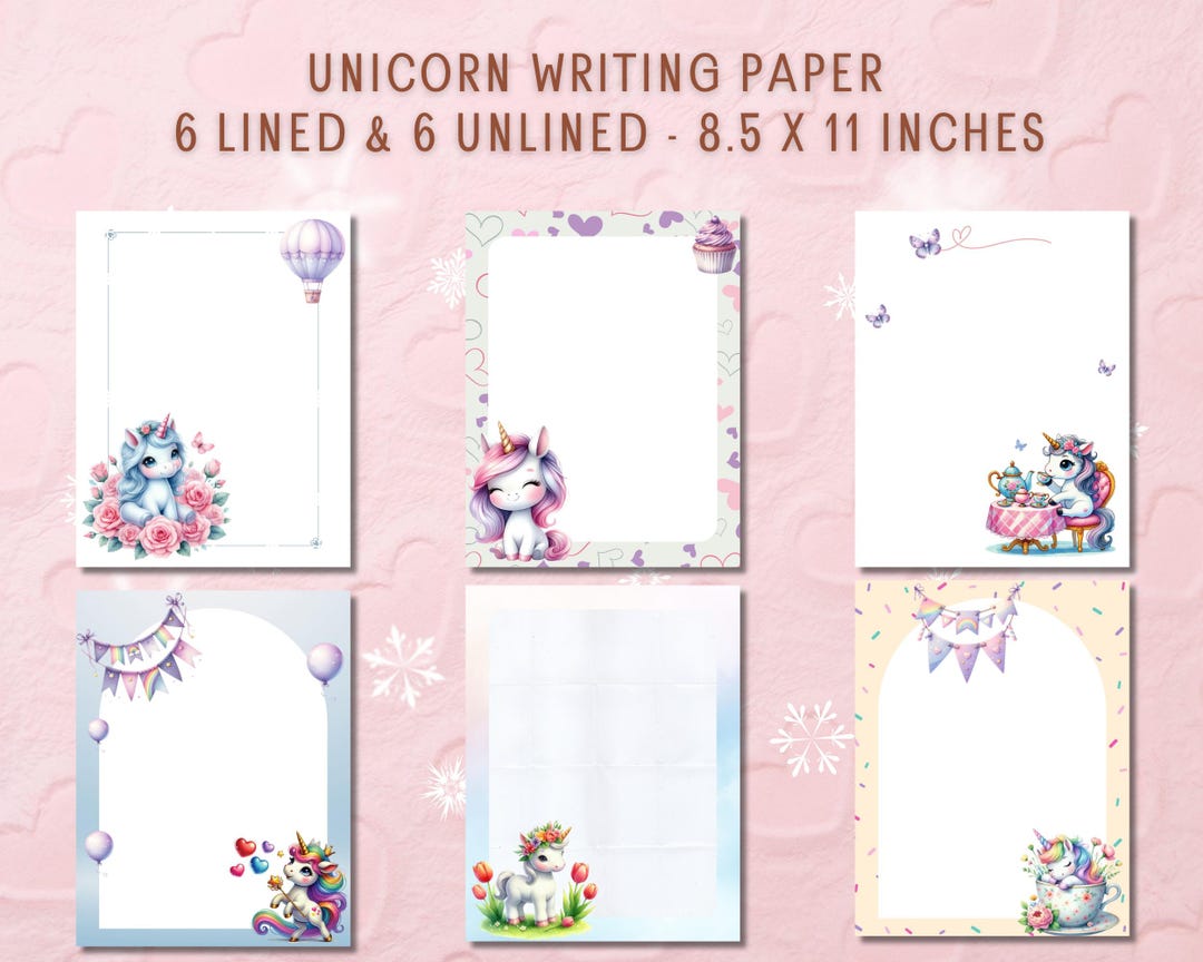 Unicorn Printable Stationery | 6 Lined and 6 Unlined Paper | US Letter ...