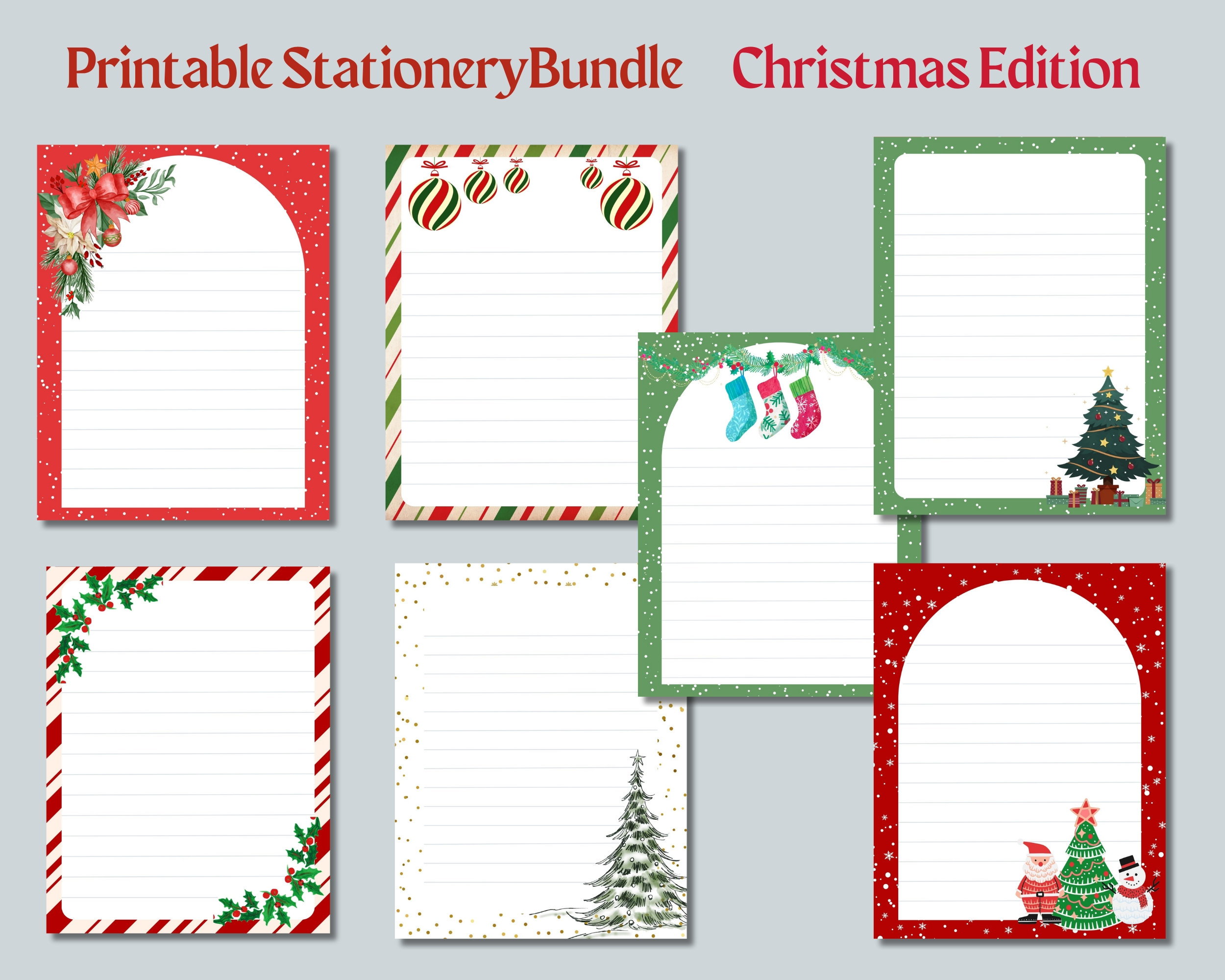 Christmas Printable Stationery | Lined and Unlined Paper | US Letter ...
