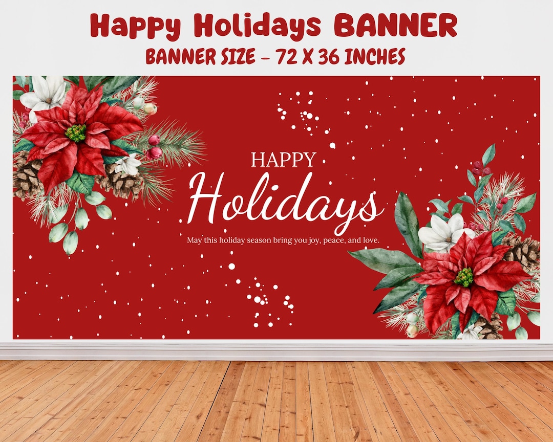 Happy Holidays Hanging Banner, Red Editable Printable Instant Digital ...