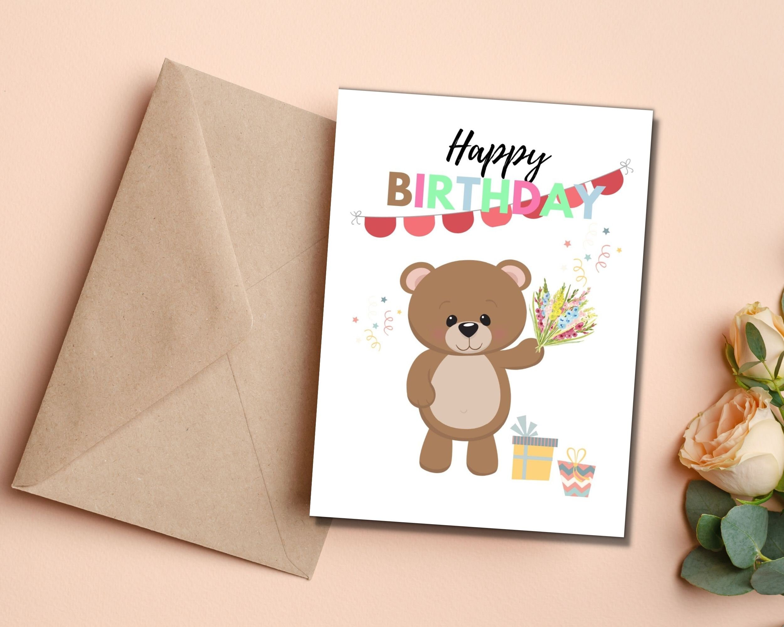 Teddy Bear Printable Birthday Card Digital Download Birthday - Etsy