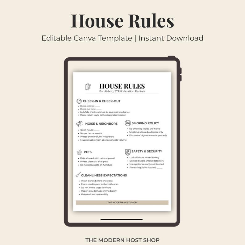 Airbnb House Rules Template | Editable Canva, STR Printable (digital ...
