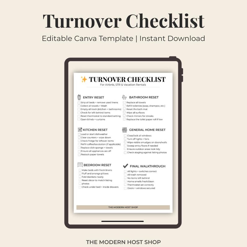 Airbnb Turnover Checklist | Editable Canva Template (digital Download ...