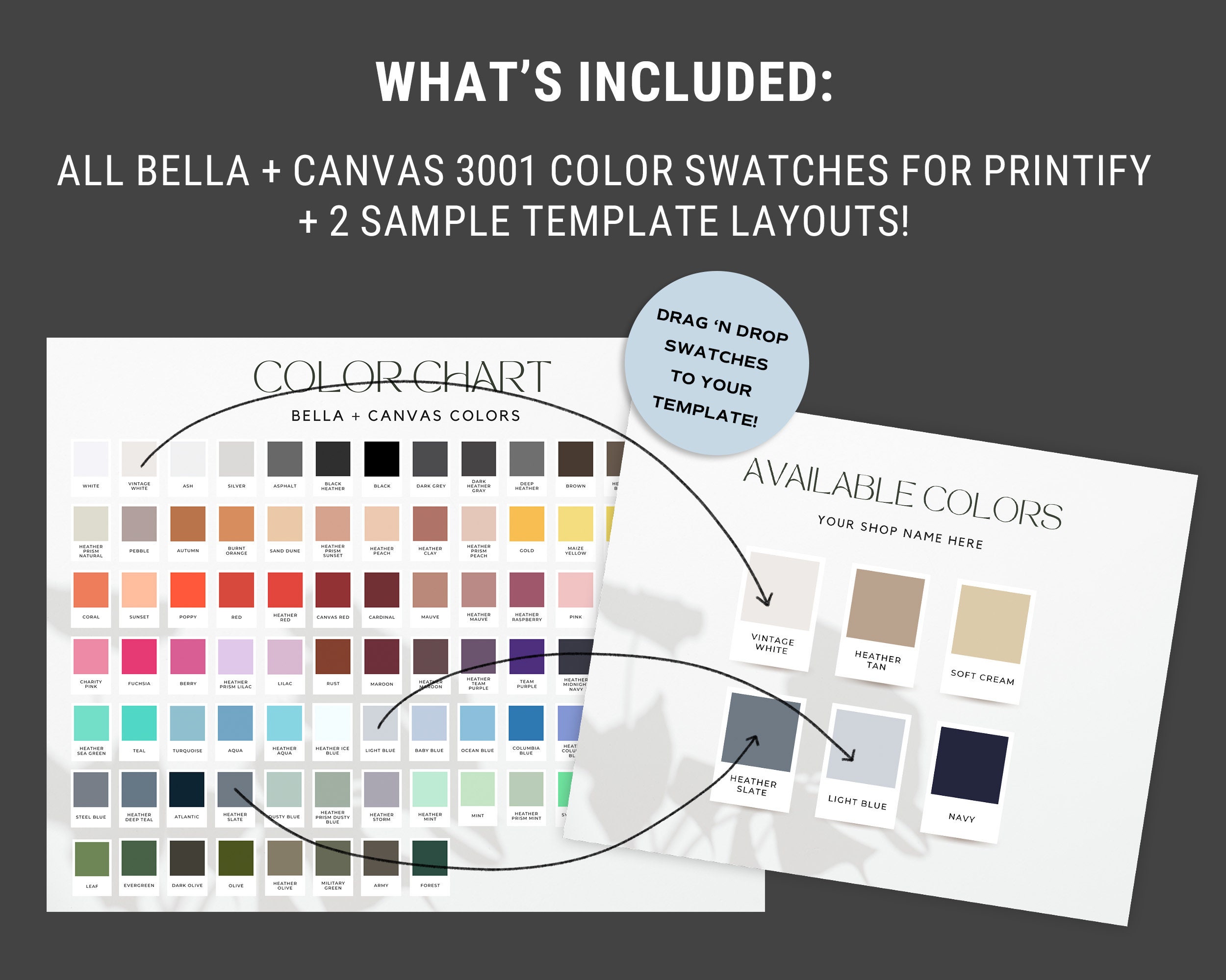 Printify Color Chart, Bella Canvas Color Chart, 2023 Colors, Editable ...