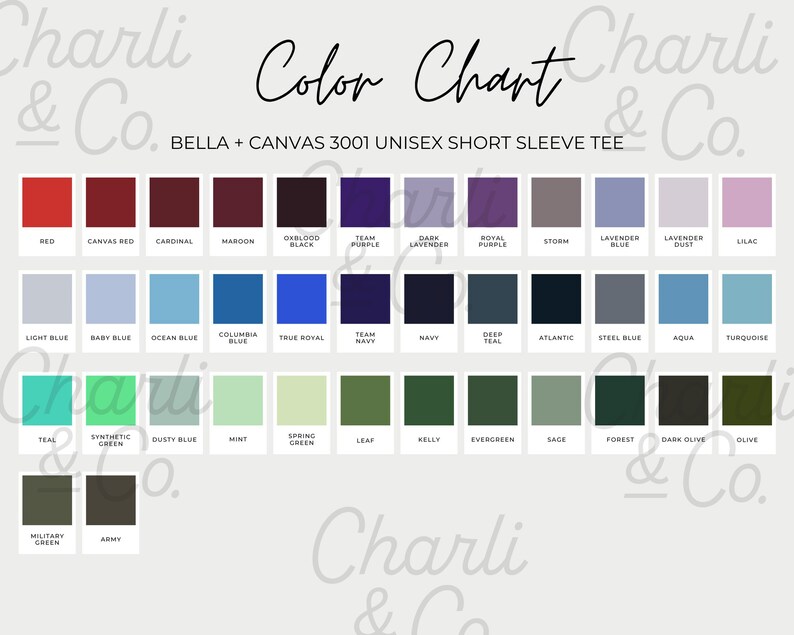 2023 EDITABLE Bella Canvas 3001 Color Chart, Editable T-shirt Color ...