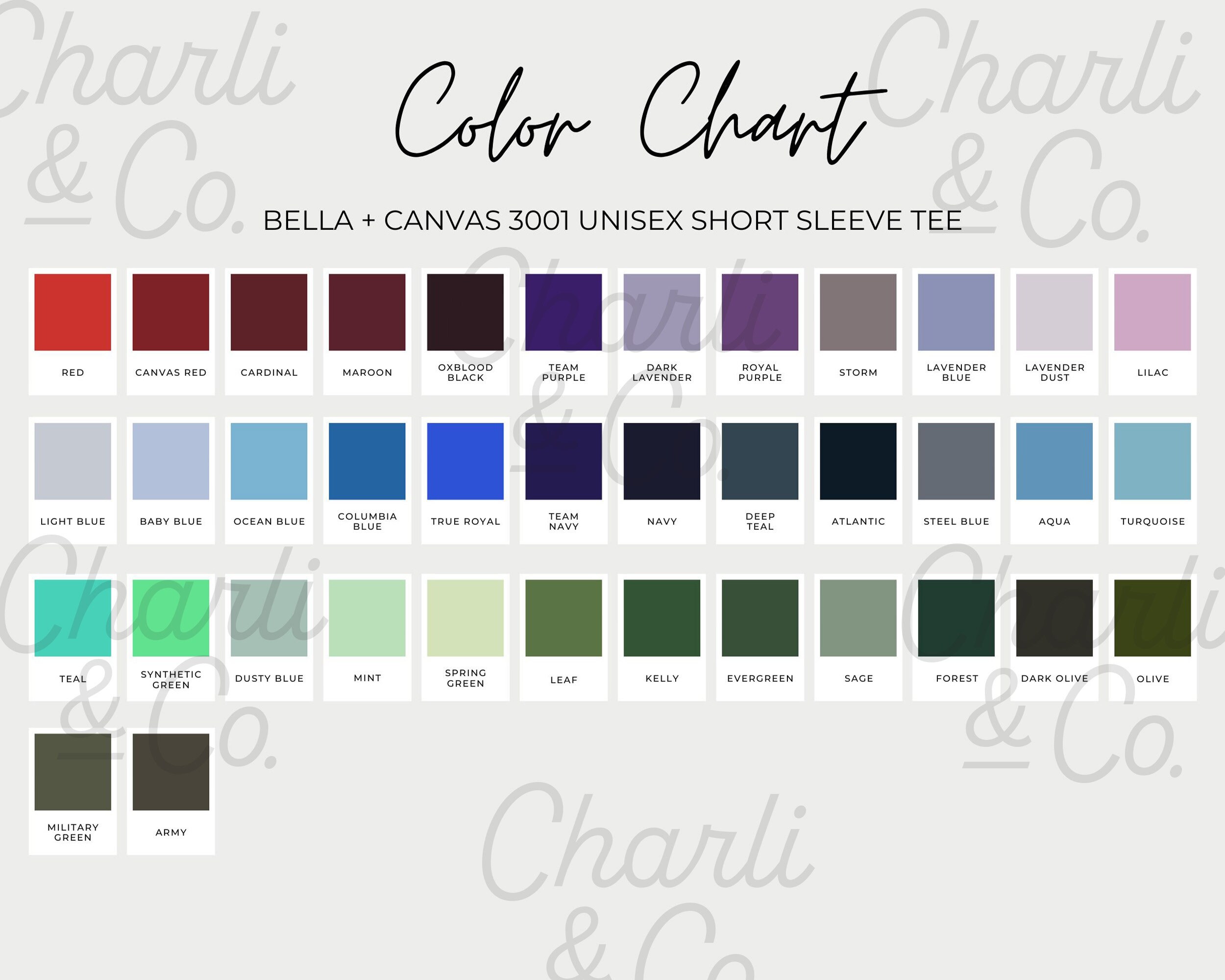 2023 EDITABLE Bella Canvas 3001 Color Chart, Editable T-shirt Color ...