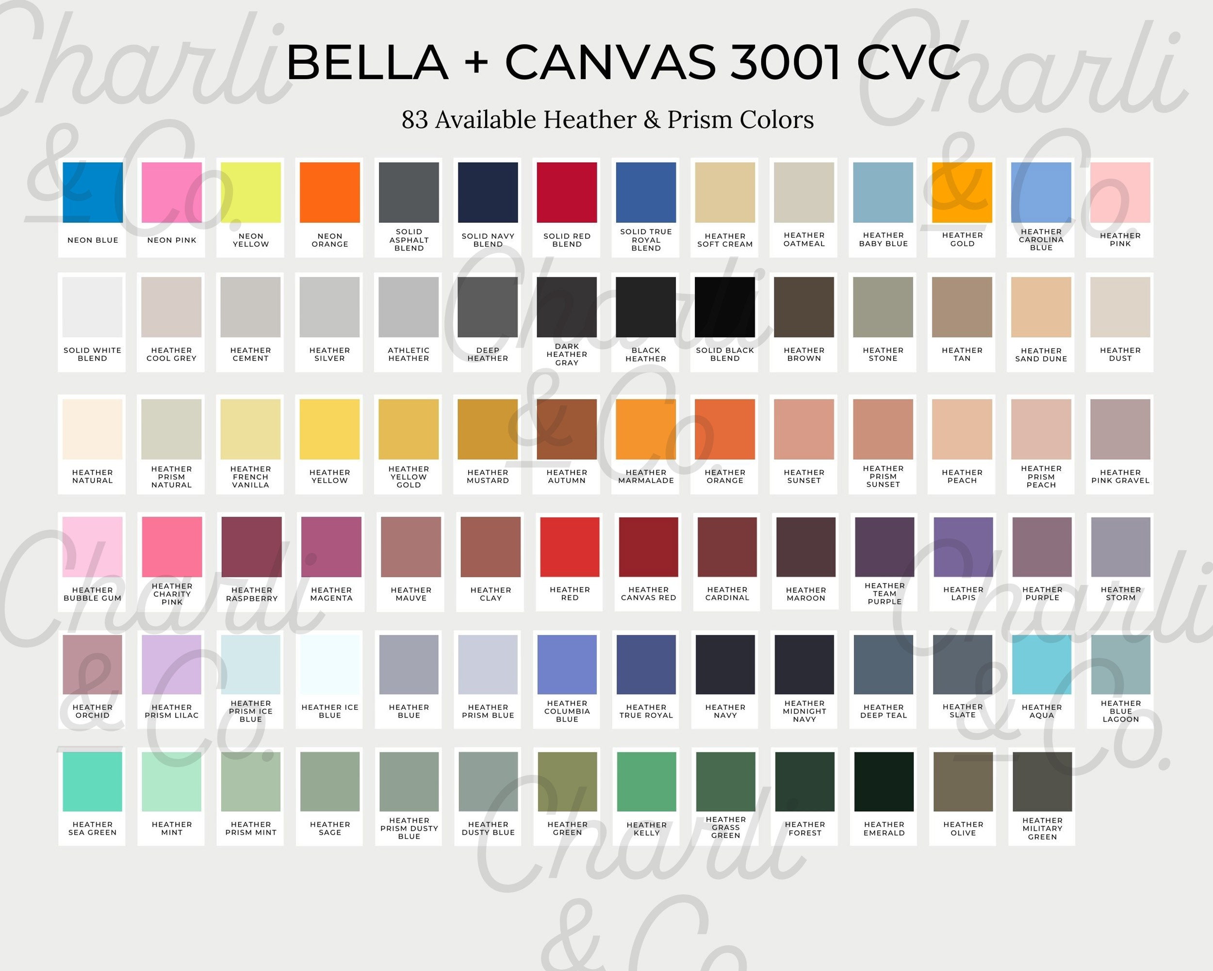 2023 Bella Canvas Color Chart Bundle, 3001 Solids, 3001 CVC Color Chart ...