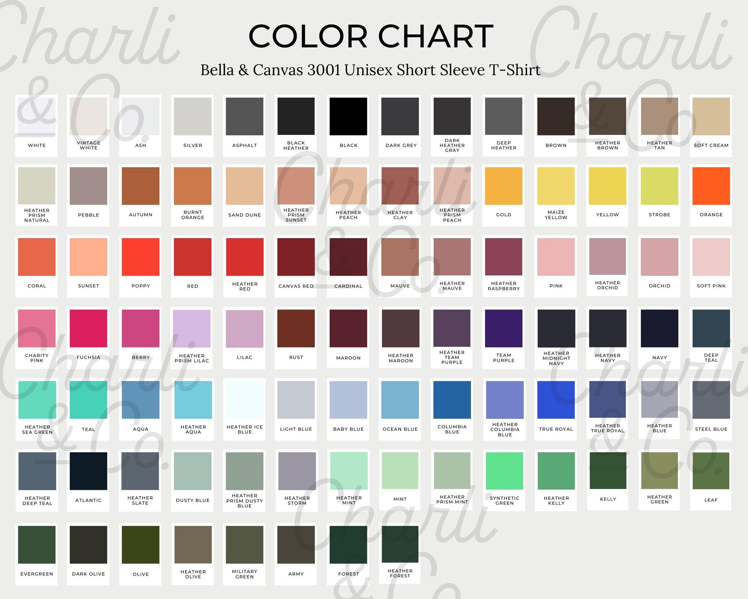 2024 Printify Bella Canvas 3001 Color Chart, Fully Editable Bella ...