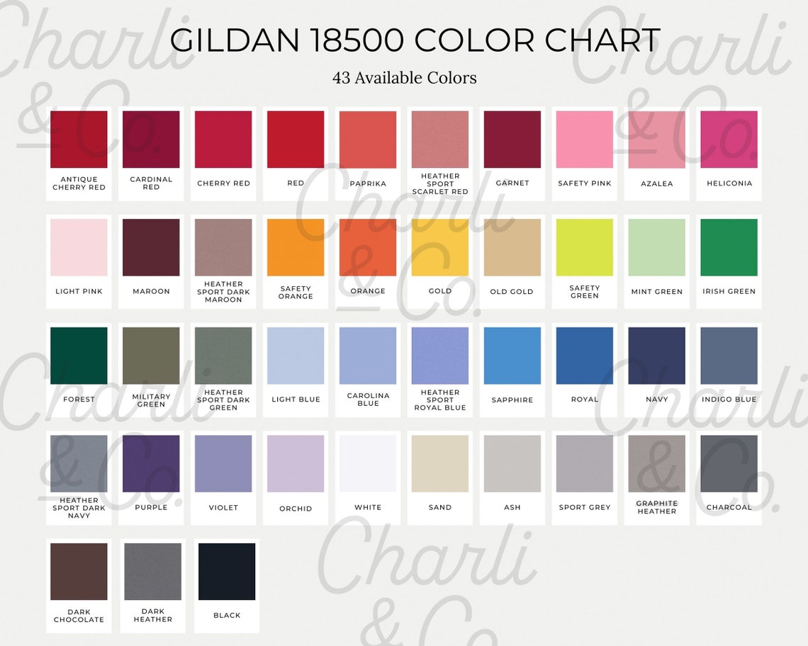 Gildan G500 Color Chart, Editable Gildan 18500 Color Chart, Gildan ...