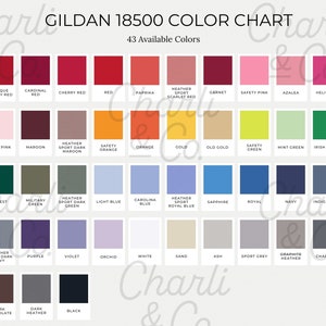 Gildan G500 Color Chart, Editable Gildan 18500 Color Chart, Gildan ...