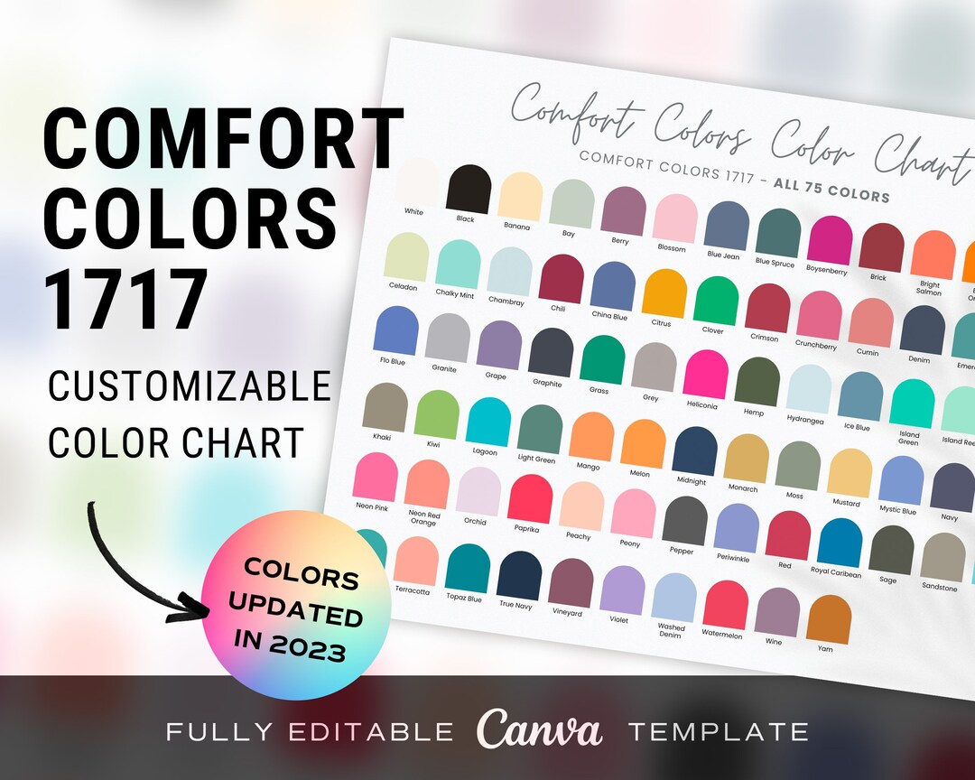 Editable Comfort Colors C1717 Color Chart, Canva Template Editable ...