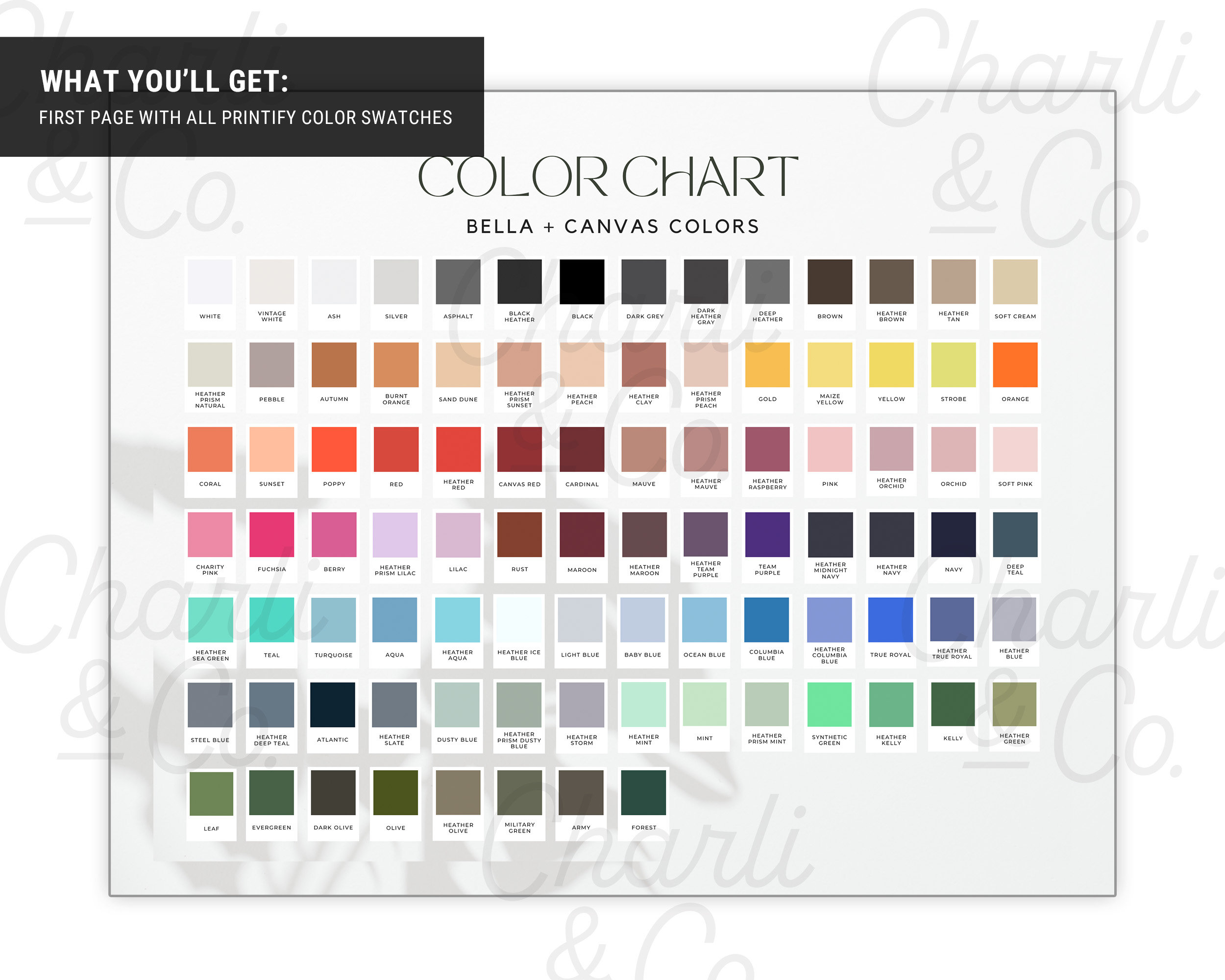 Printify Color Chart, Bella Canvas Color Chart, 2023 Colors, Editable ...