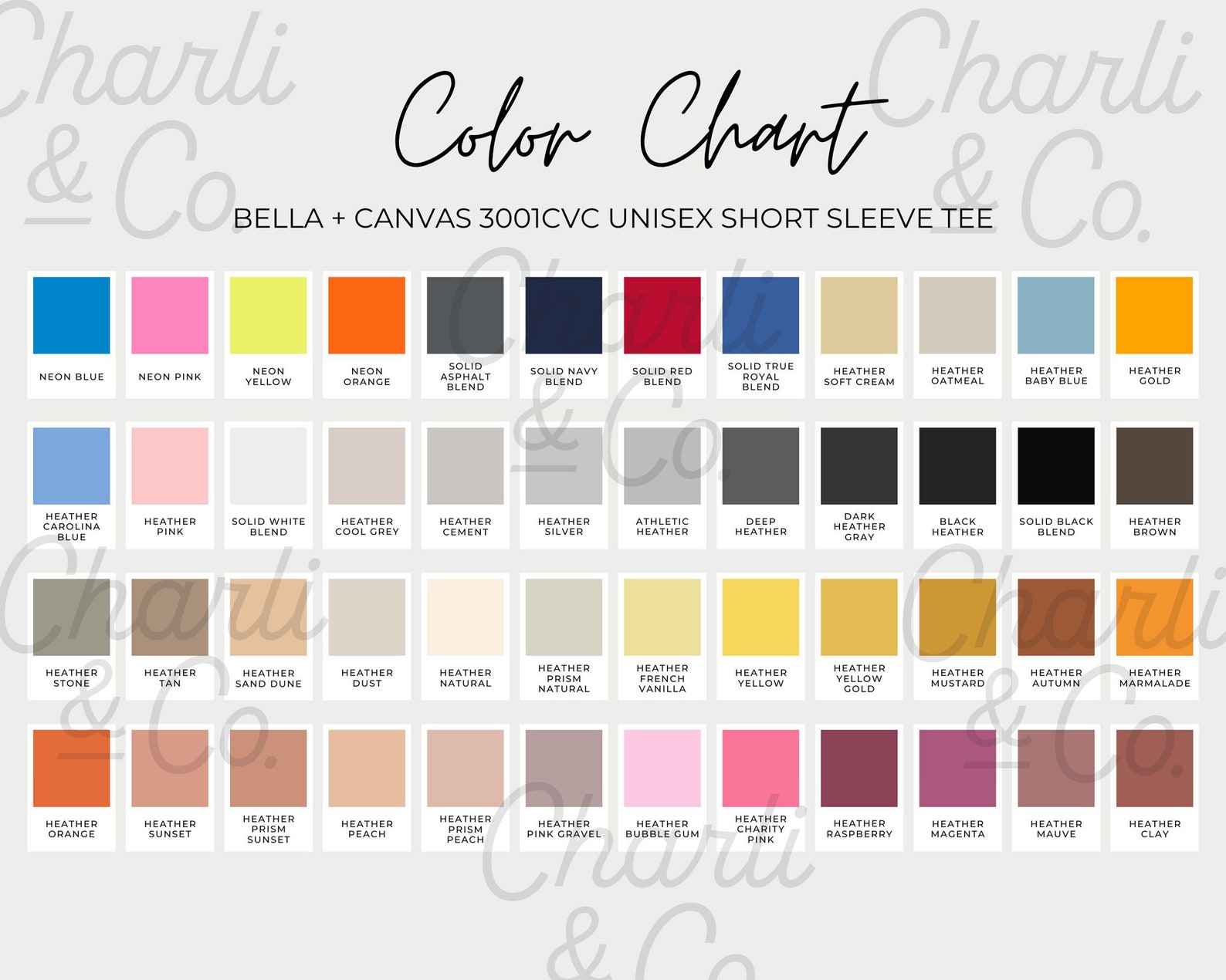 Editable 2023 Bella Canvas 3001 CVC Color Chart, Editable Bella Canvas ...