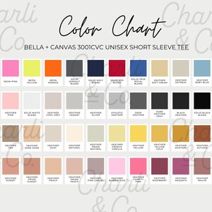 Editable 2023 Bella Canvas 3001 CVC Color Chart, Editable Bella Canvas ...