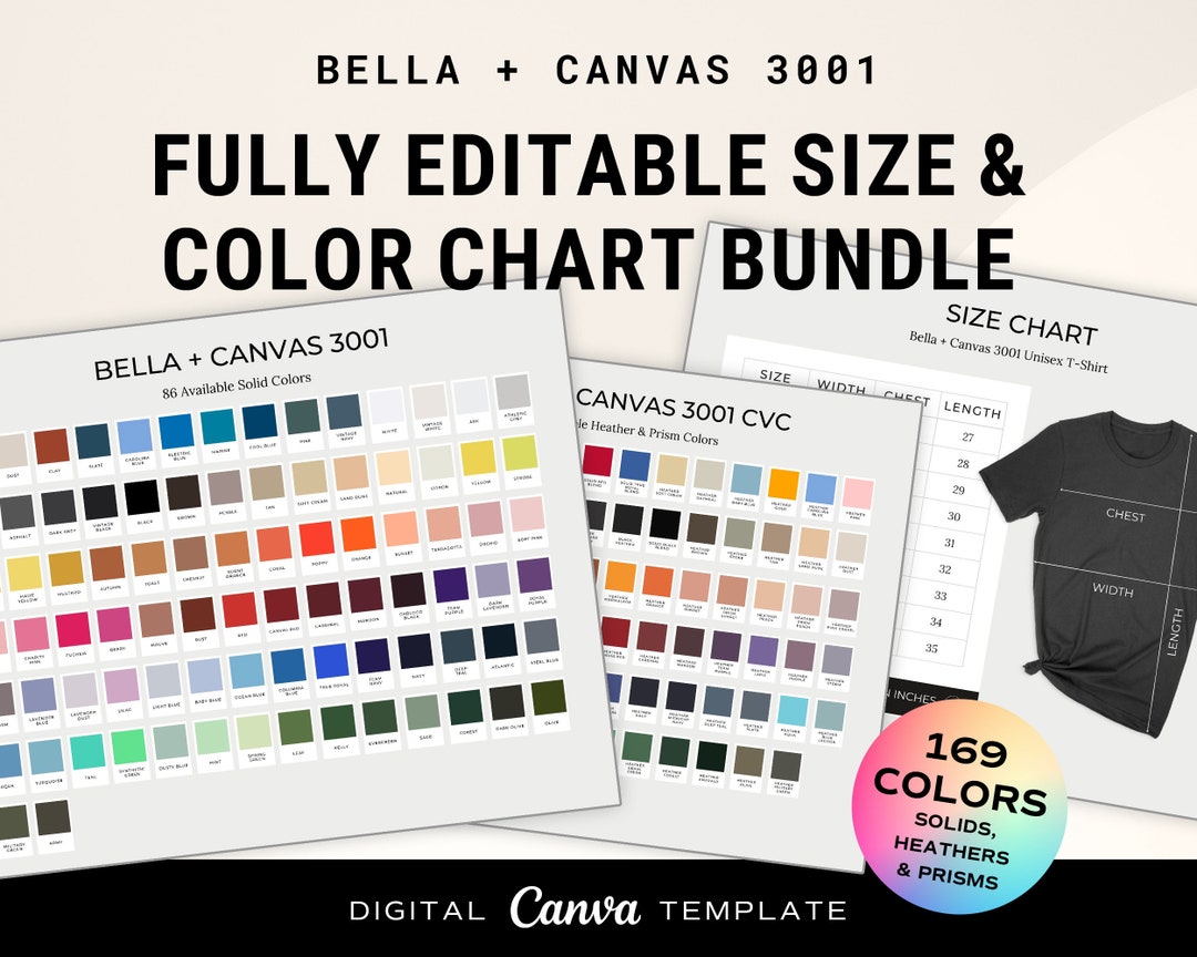 2023 Bella Canvas Color Chart Bundle, 3001 Solids, 3001 CVC Color Chart ...