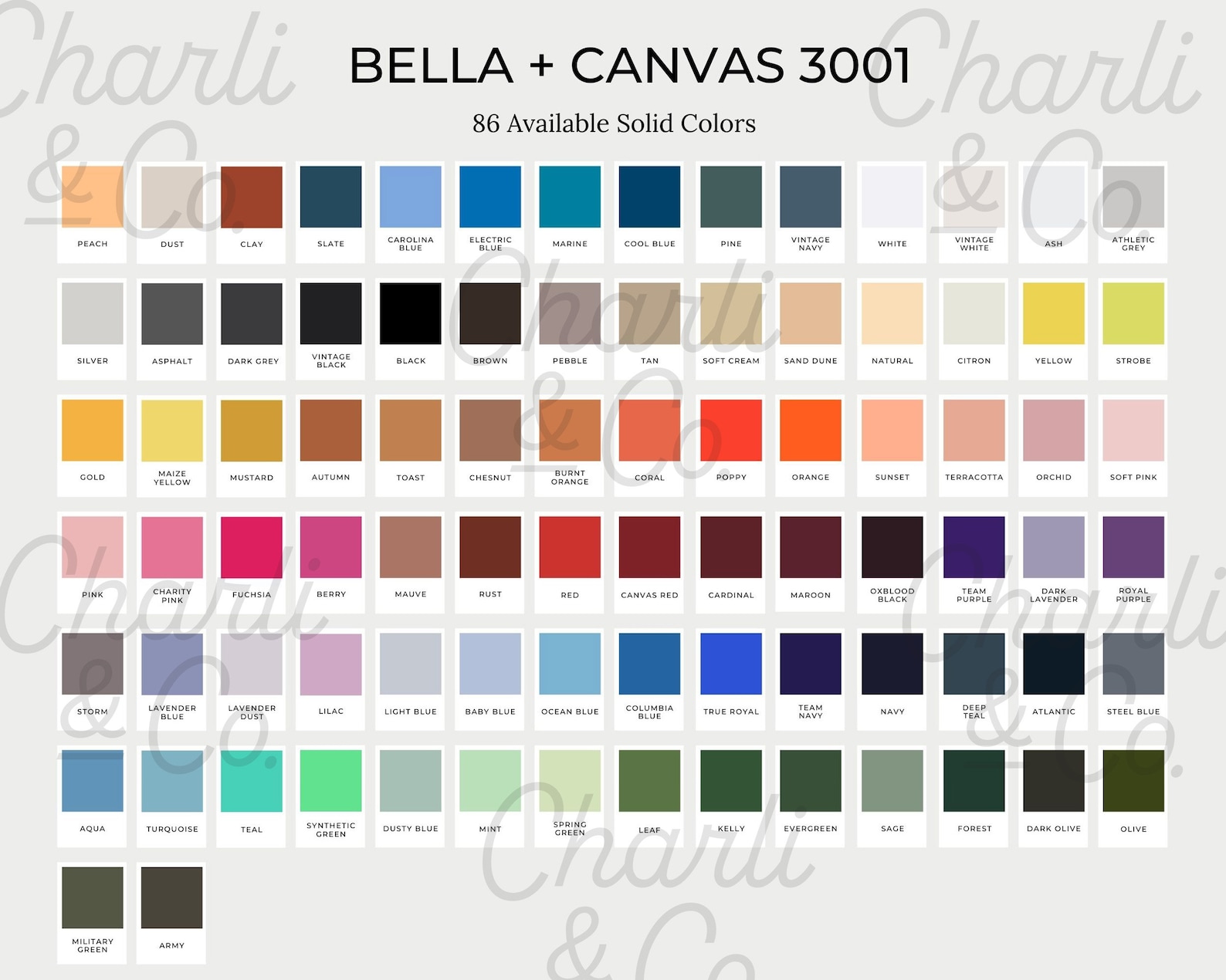 2023 Bella Canvas Color Chart Bundle, 3001 Solids, 3001 CVC Color Chart ...