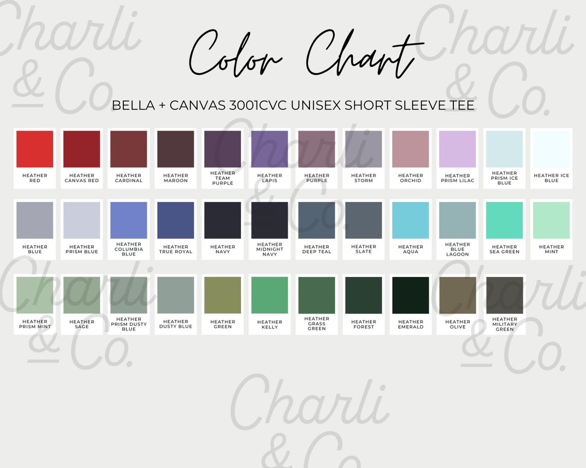 Editable 2023 Bella Canvas 3001 CVC Color Chart, Editable Bella Canvas ...