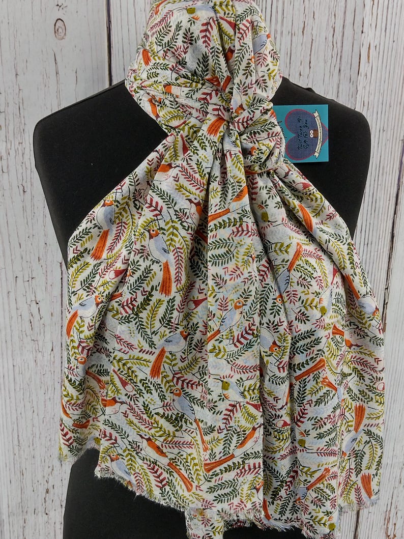 Exotic Bird Print Scarf Orange & Green - Etsy UK