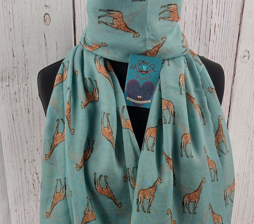 Women's Geoffrey Giraffe Scarf Teal or Grey Gift Wrap / Gift Box ...