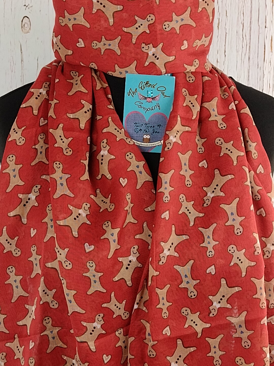 Women's Gingerbread Man Scarf Red Gift Wrap/gift Box Personalised ...
