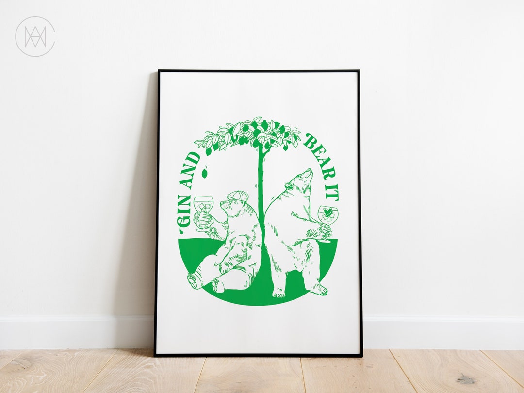 Gin and Tonic, Animals, Cute, Green, Wall Print, Retro Digital Download ...