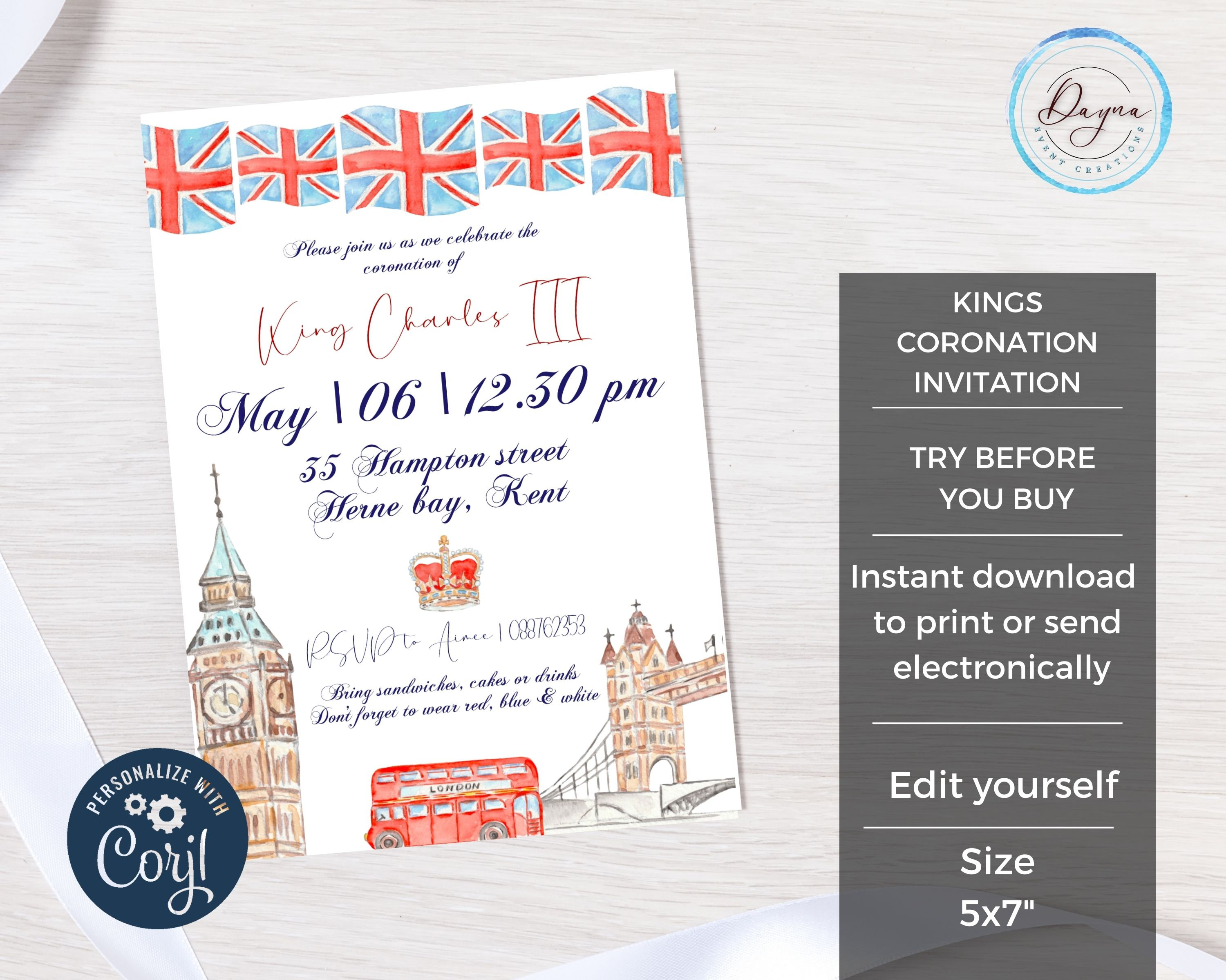 Editable Royal Coronation Street Party Invitation Printable UK London ...