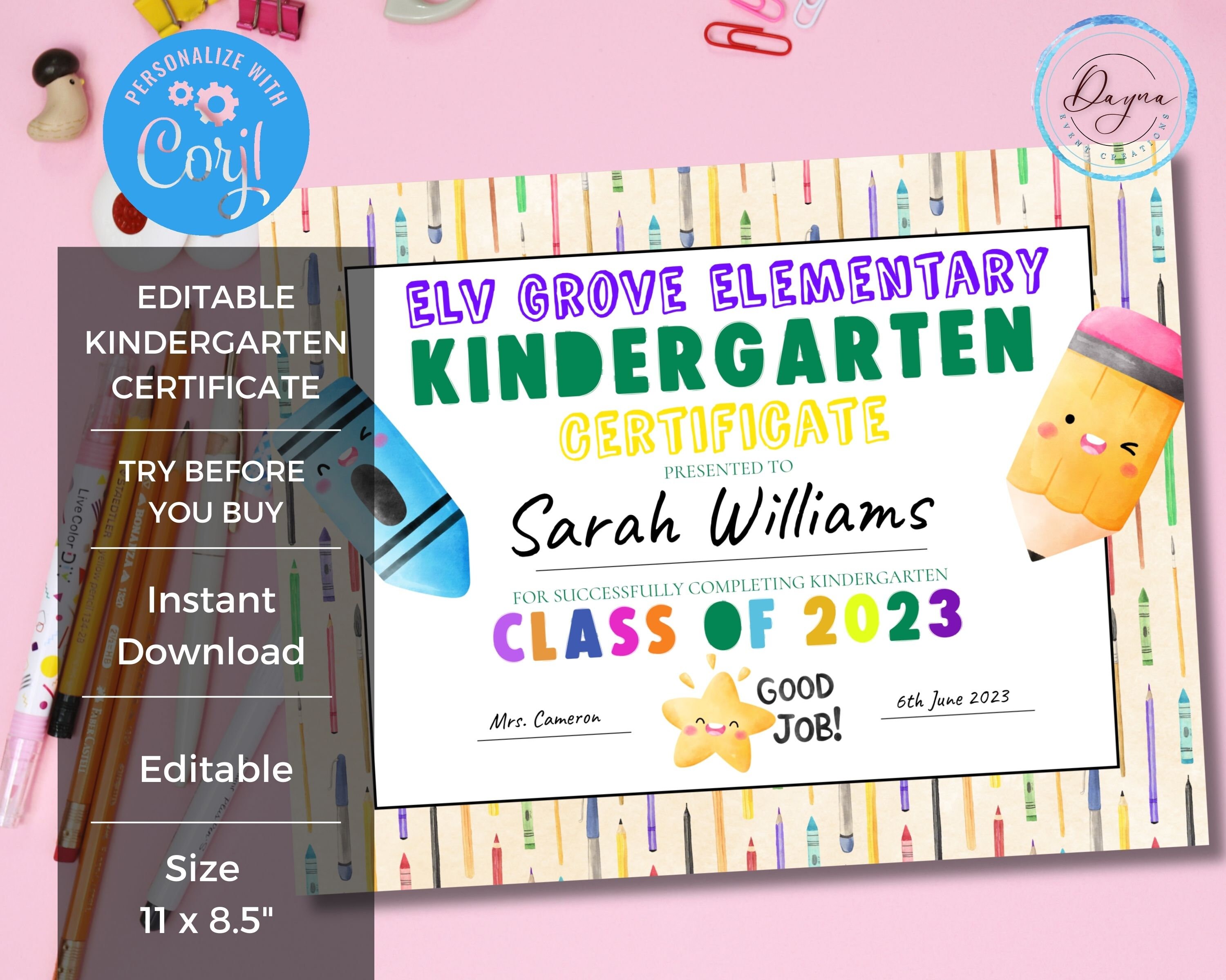 Editable Kindergarten Graduation Certificate Template - Etsy