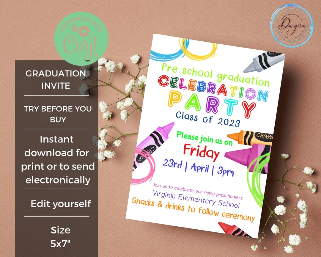 EDITABLE Graduation Party Invitation Template Preschool Prek ...