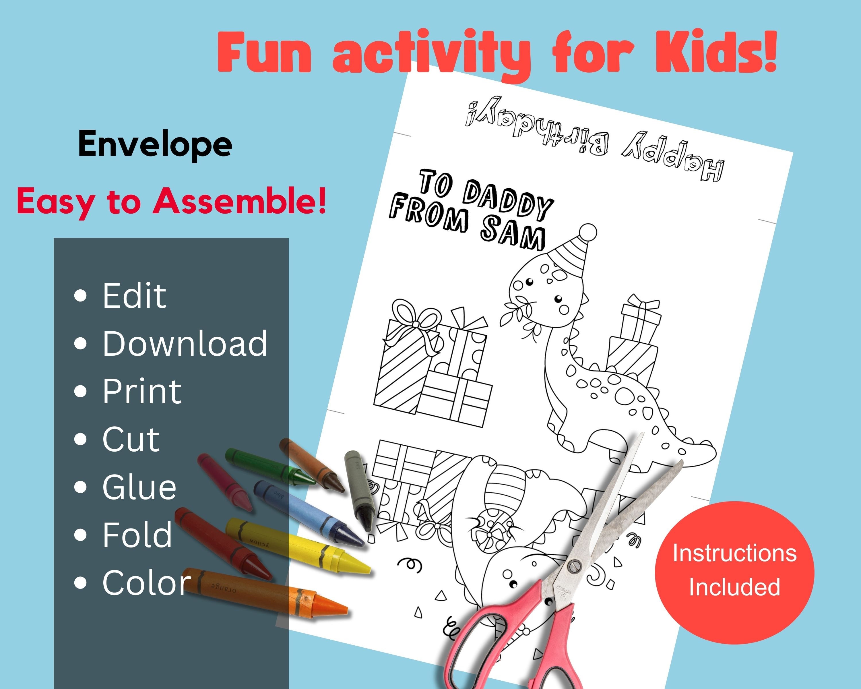 Editable Happy Birthday Coloring Card & Envelope Template - Etsy