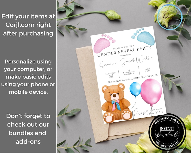 EDITABLE DIY Gender Reveal Invitation Printable Boy or Girl - Etsy