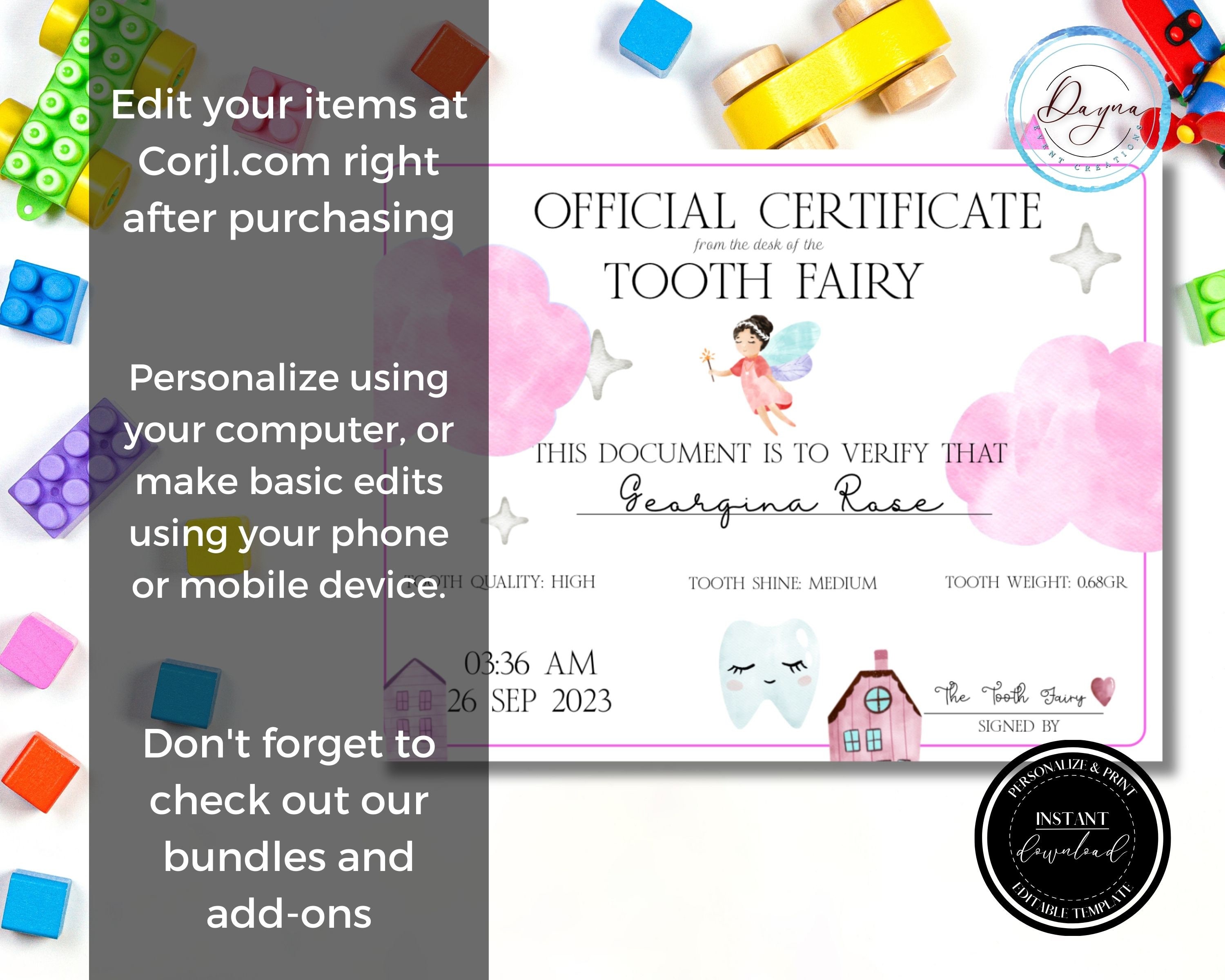 Editable Kid Tooth Fairy Certificate Template | Pink Lost Tooth ...