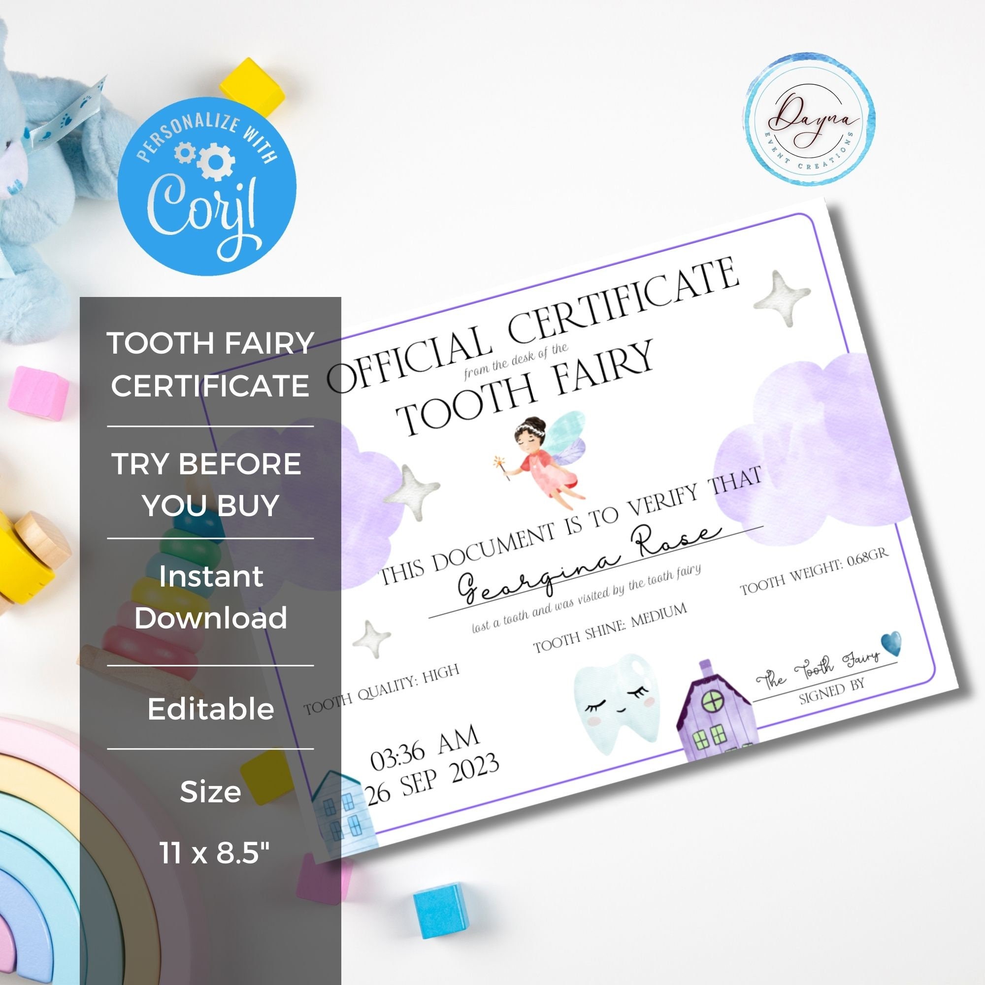 Editable Kid Tooth Fairy Certificate Template Purple Lost Tooth ...