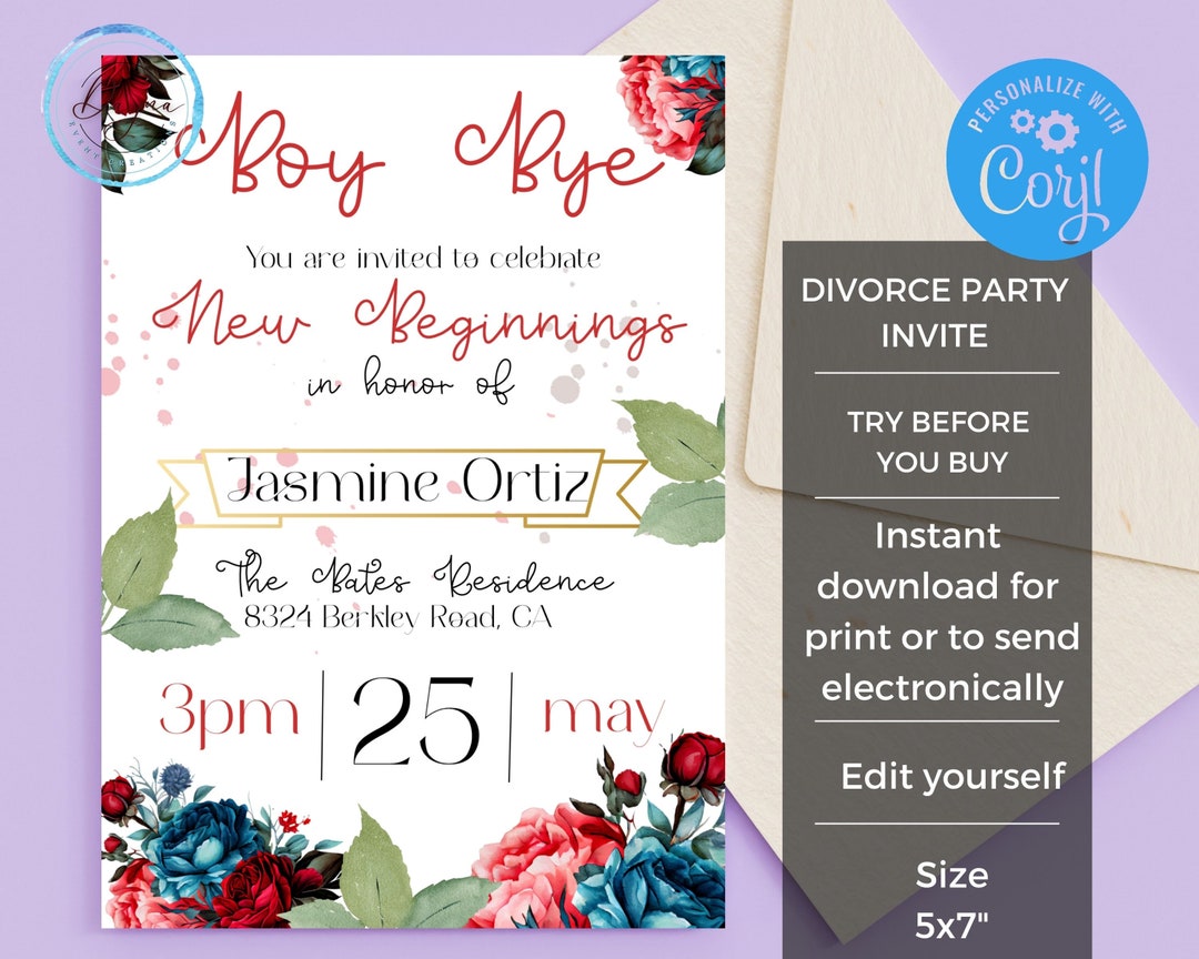 Editable Divorce Party Invitation Printable | New Beginnings Invite ...