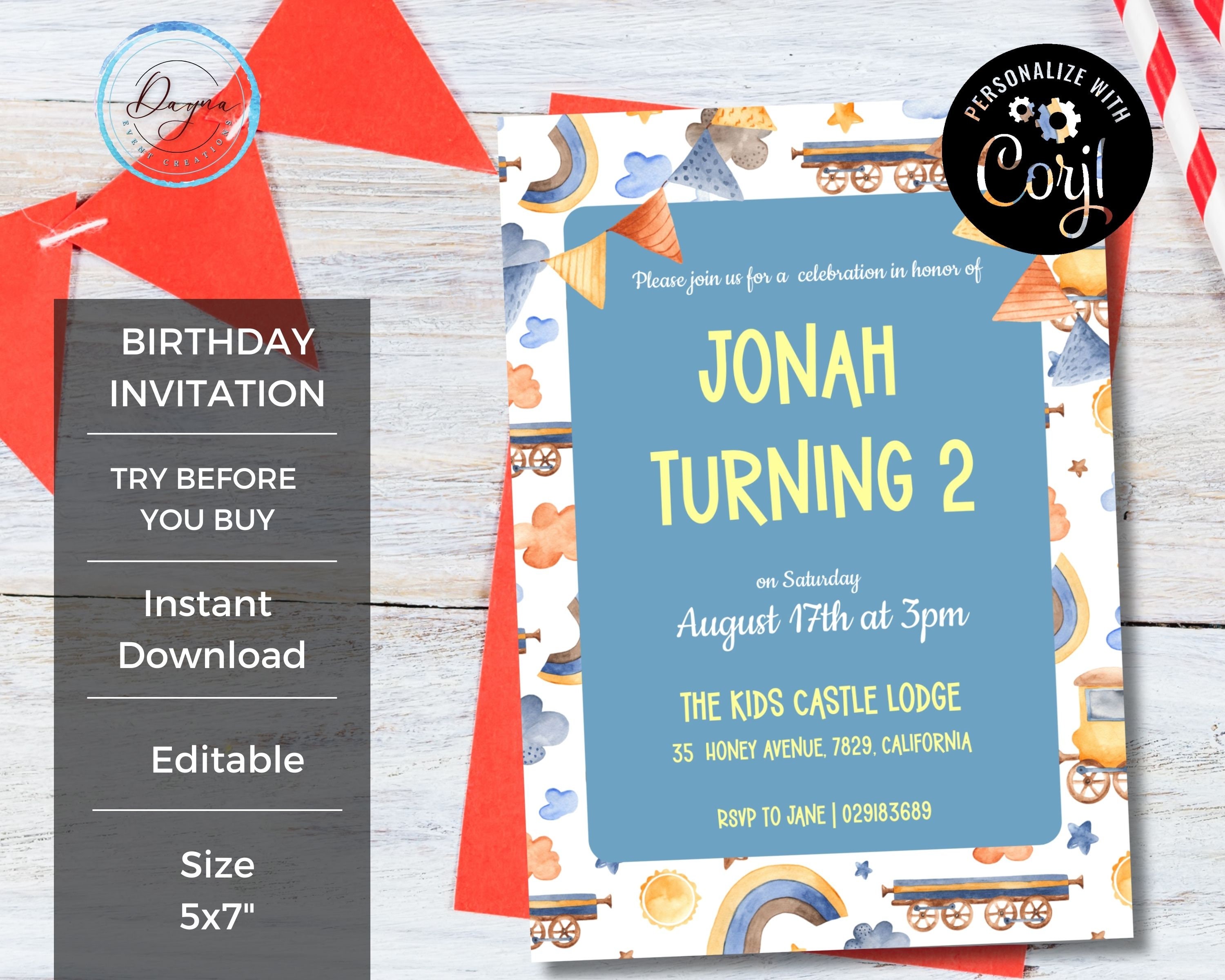 Editable Boy Birthday Party Invitation Template Kids Invite - Etsy
