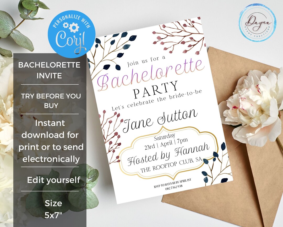 Editable Bachelorette Party Invitation Printable Card | Personalized ...