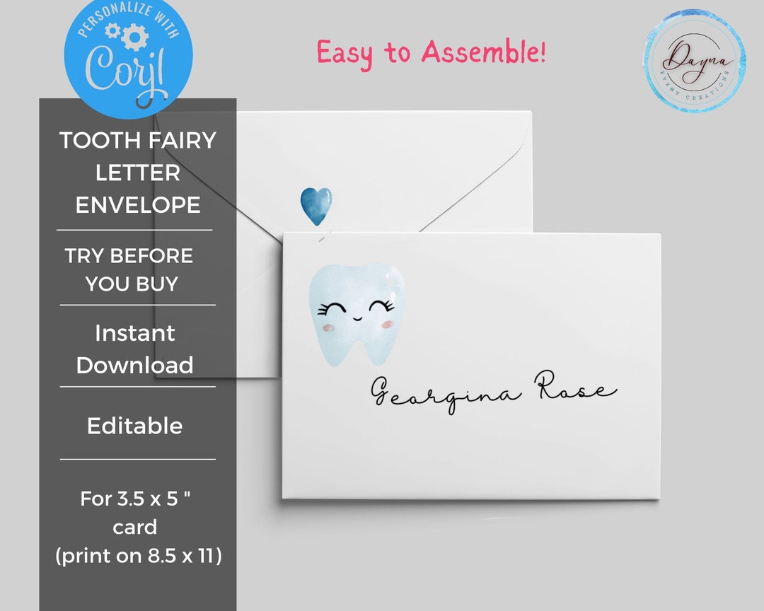 Editable Kid Tooth Fairy Envelope Template for 3.5x5 - Etsy