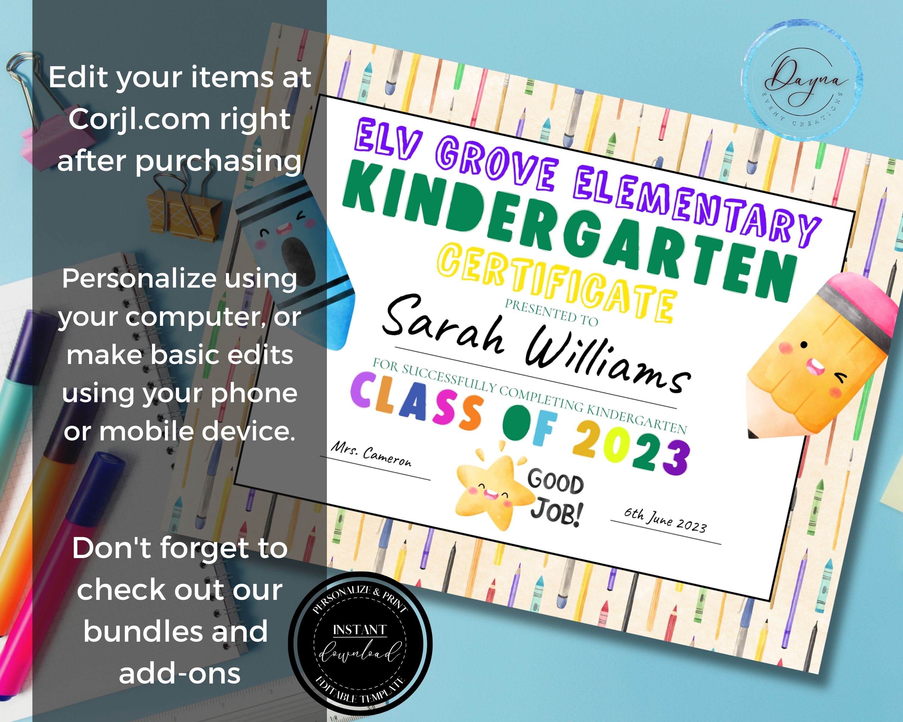 Editable Kindergarten Graduation Certificate Template - Etsy