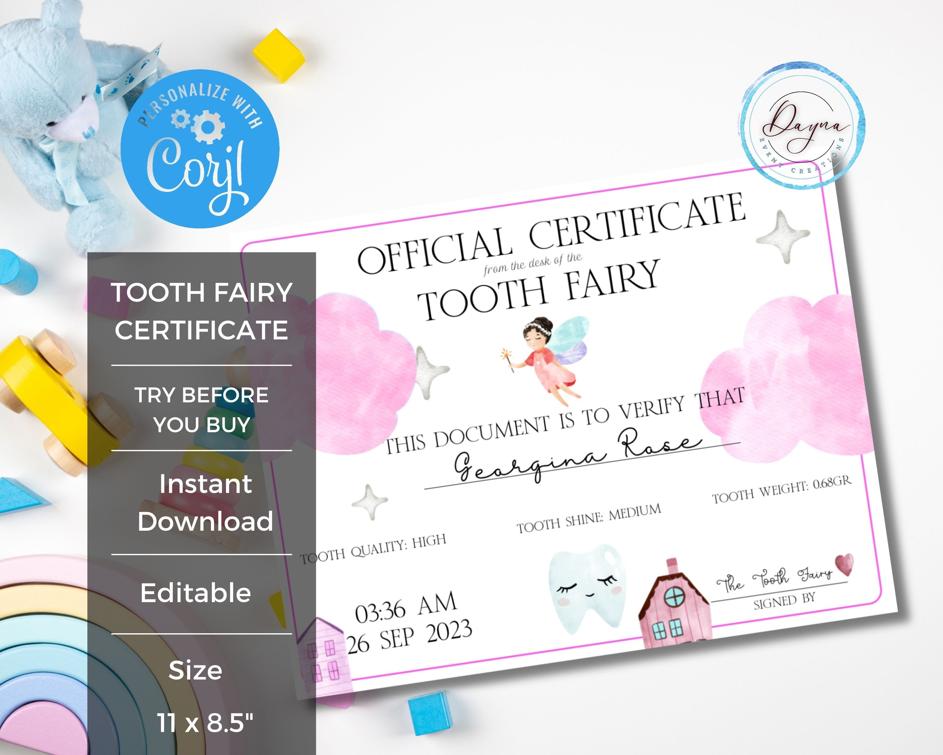 Editable Kid Tooth Fairy Certificate Template | Pink Lost Tooth ...