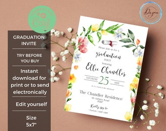 Customizable Graduation Invitation Template Canva Editable high School ...