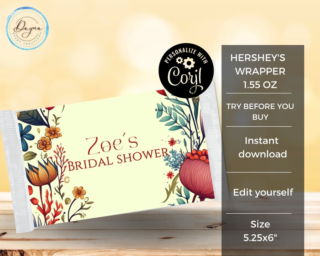 Editable Floral Hershey Chocolate Bar Wrapper Template - Etsy