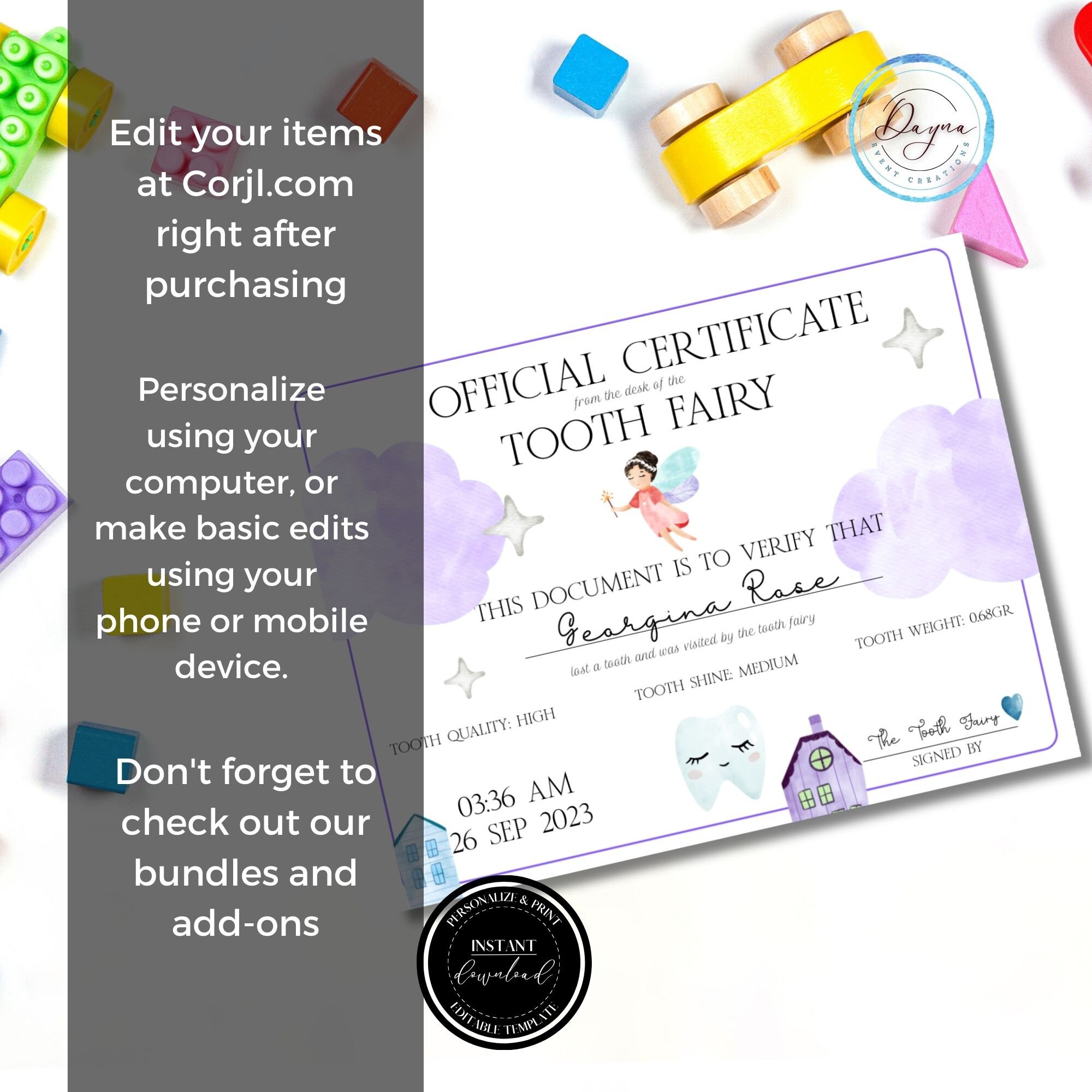 Editable Kid Tooth Fairy Certificate Template Purple Lost Tooth ...