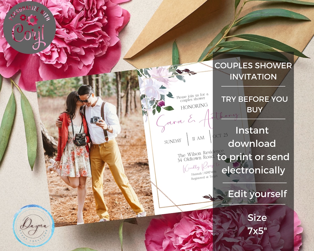 Editable Wedding Shower Photo Invitation Printable | Couples Shower ...